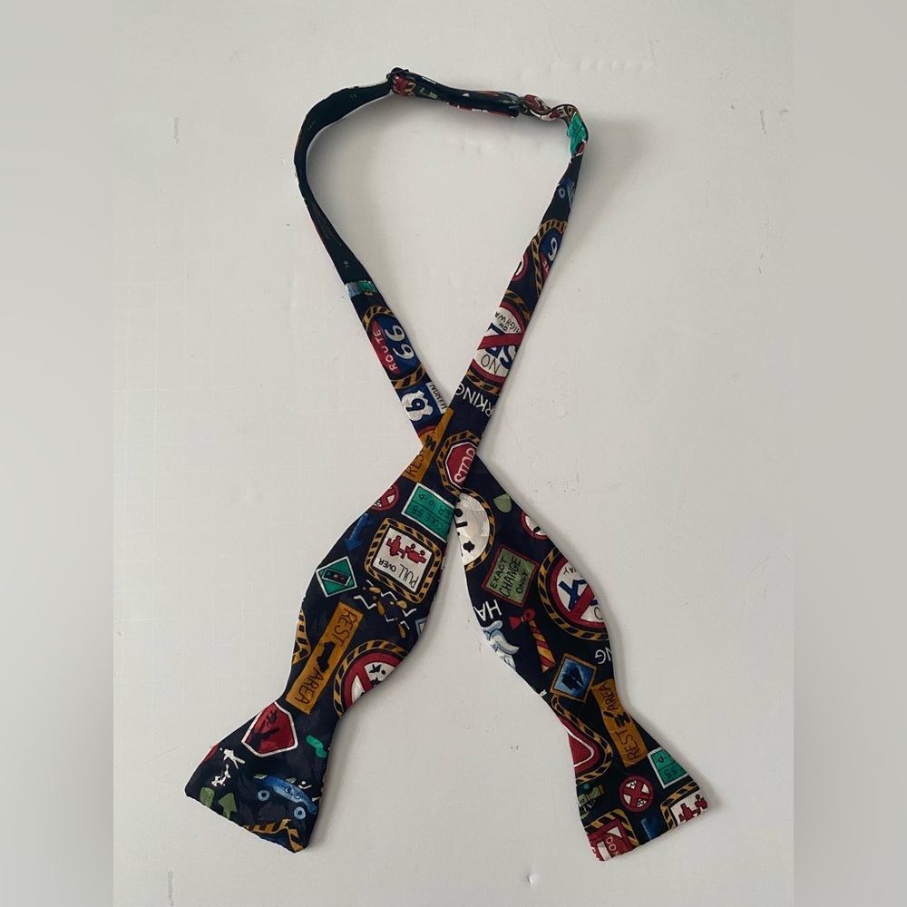 Road Signs Silk Bow Tie Adjustable Men’s - Gem